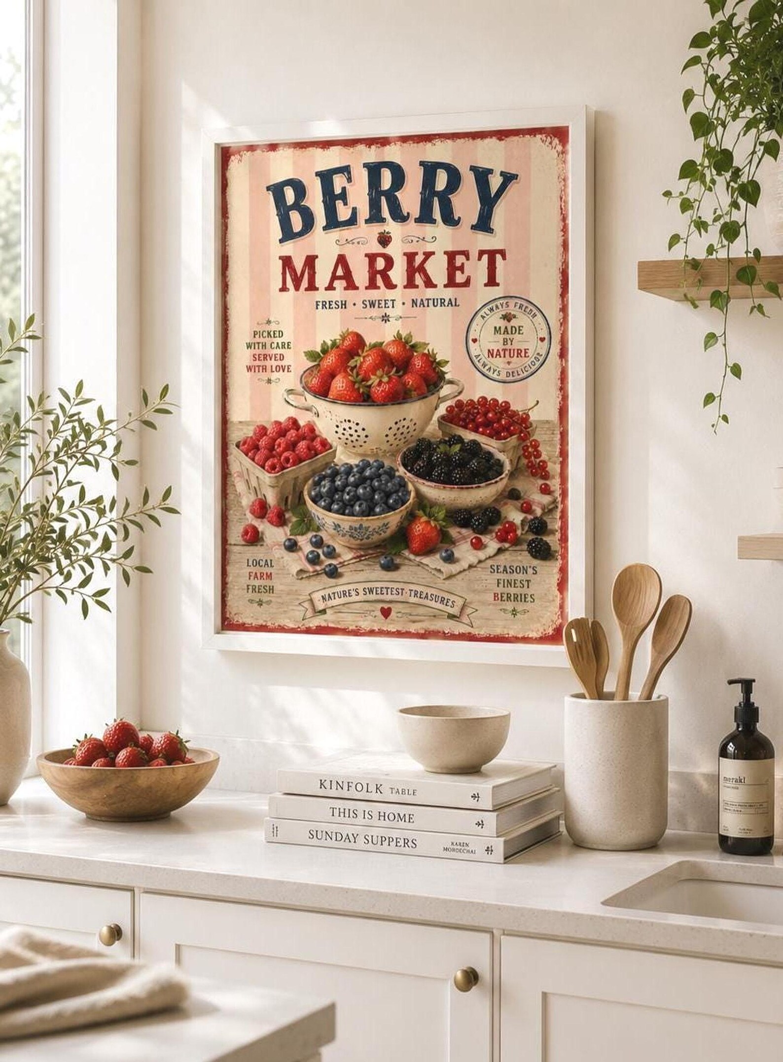 Vintage Kitchen Poster “berry Market”, 3:4 Digital Art Print With Berry ...