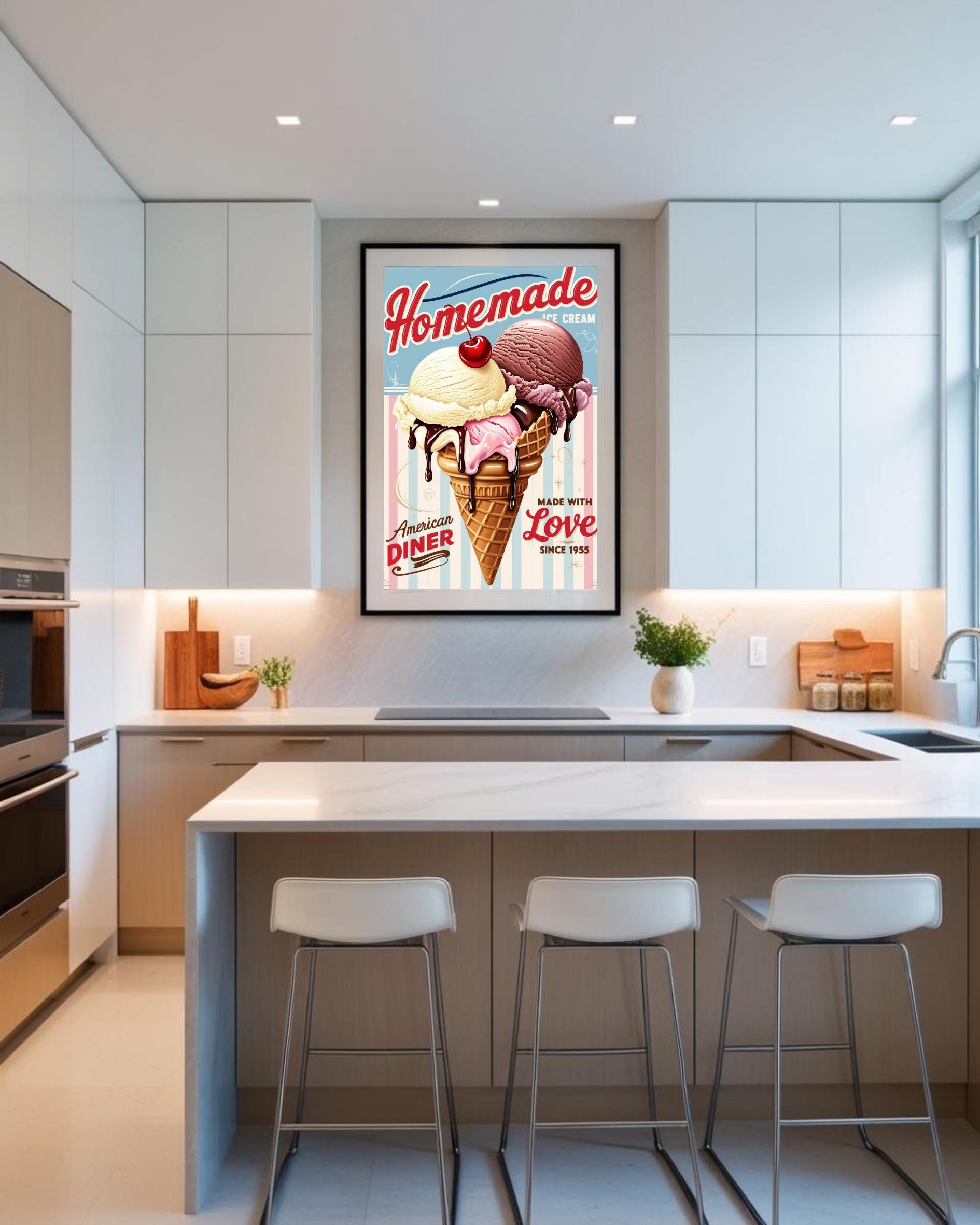 Retro Diner Poster | Vintage Ice Cream Print | American Diner Art | 50s ...