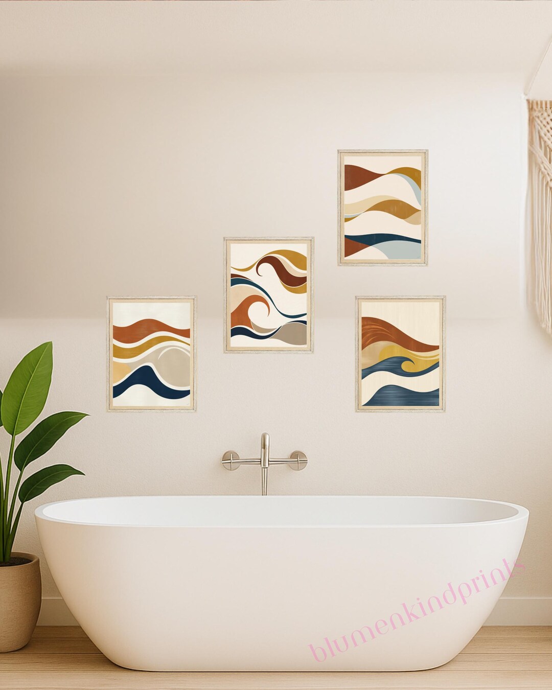 Retro Wave Poster | Boho Wall Art Set of 4 Prints | Digital Printable ...