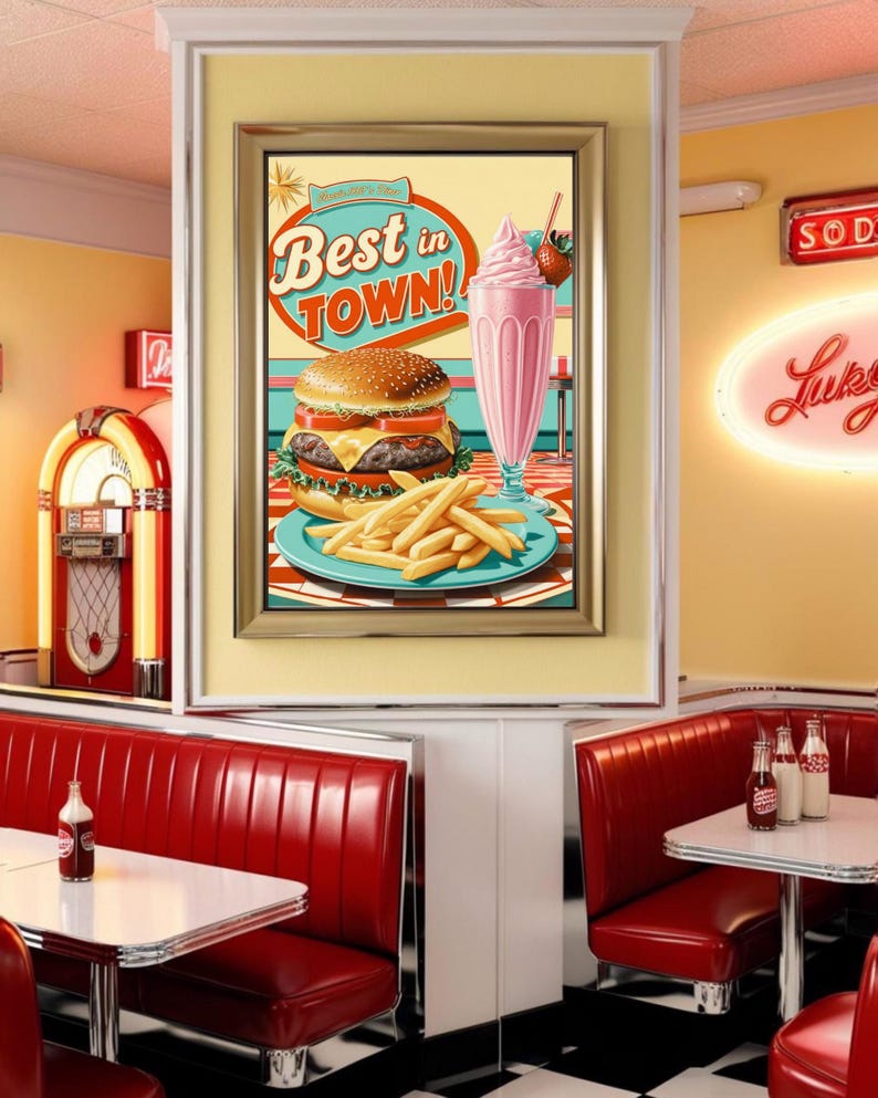 Retro Diner Poster | Vintage Fast Food Art | 50s American Diner Print ...