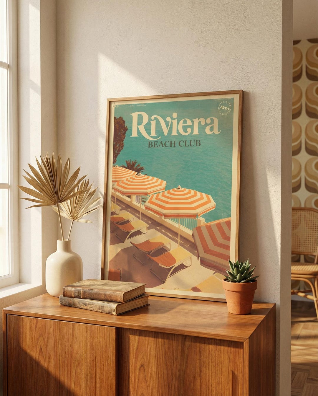 Riviera Beach Club Retro Poster | Vintage Mediterranean Travel Poster ...