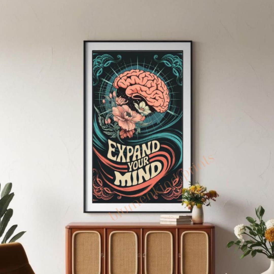 Expand Your Mind Poster | Psychedelic Wall Art | Retro Brain Print ...