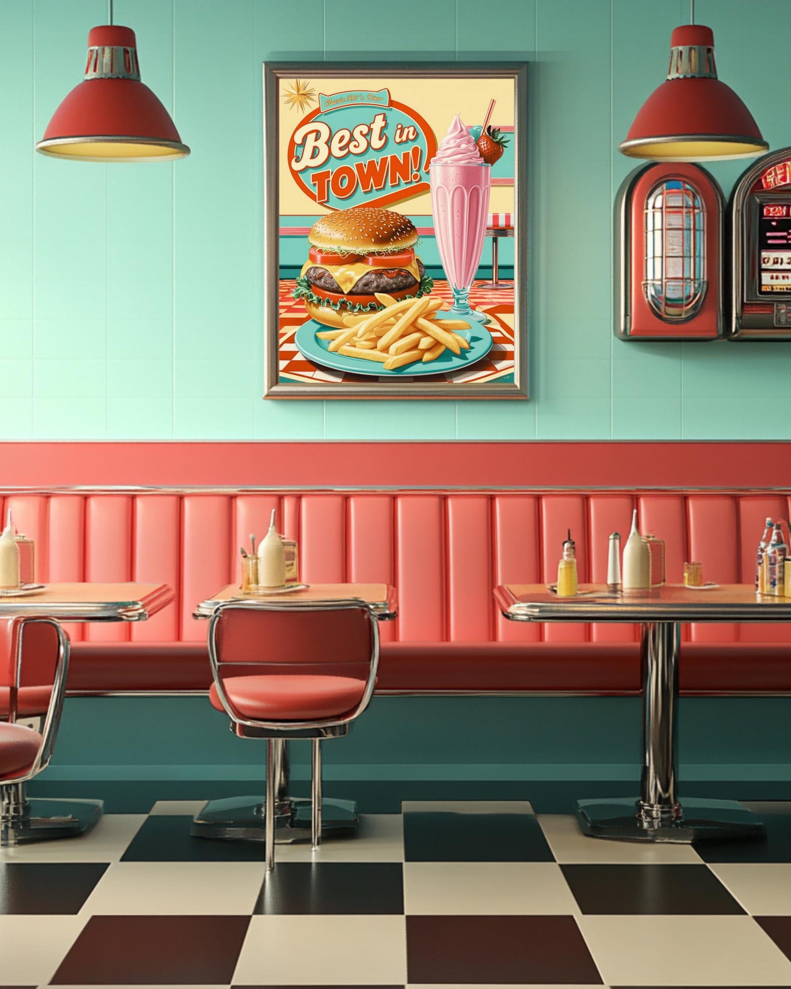 Retro Diner Poster | Vintage Fast Food Art JPG & PDF | 1950s American ...