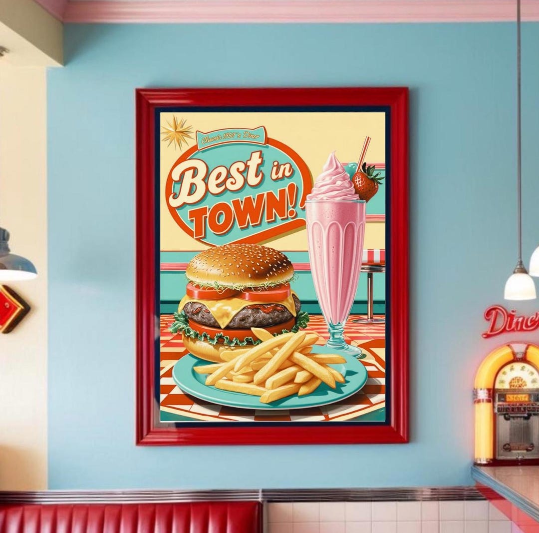 Retro Diner Poster | Vintage Fast Food Art | 50s American Diner Print ...