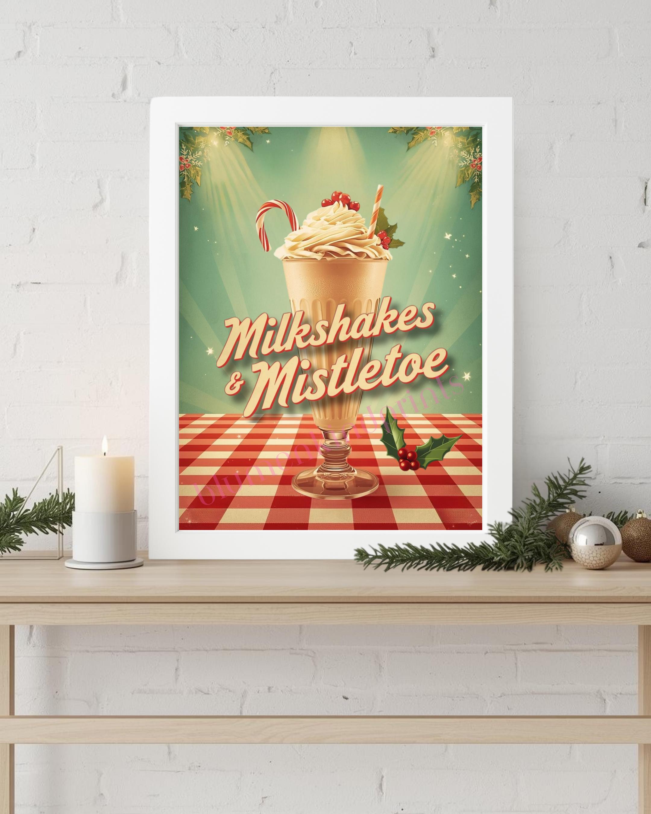 Retro Christmas Poster | Milkshakes & Mistletoe | Vintage Diner Wall ...
