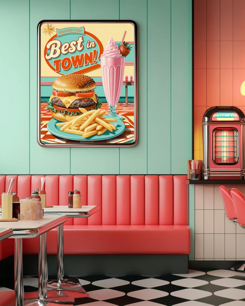 Retro Diner Poster | Vintage Fast Food Art | 50s American Diner Print ...