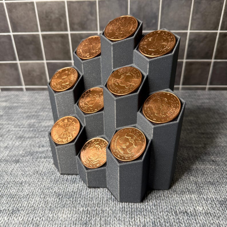 3D Printed Coin Display Stand: Angled Pedestal for 10 Collectible Coins ...