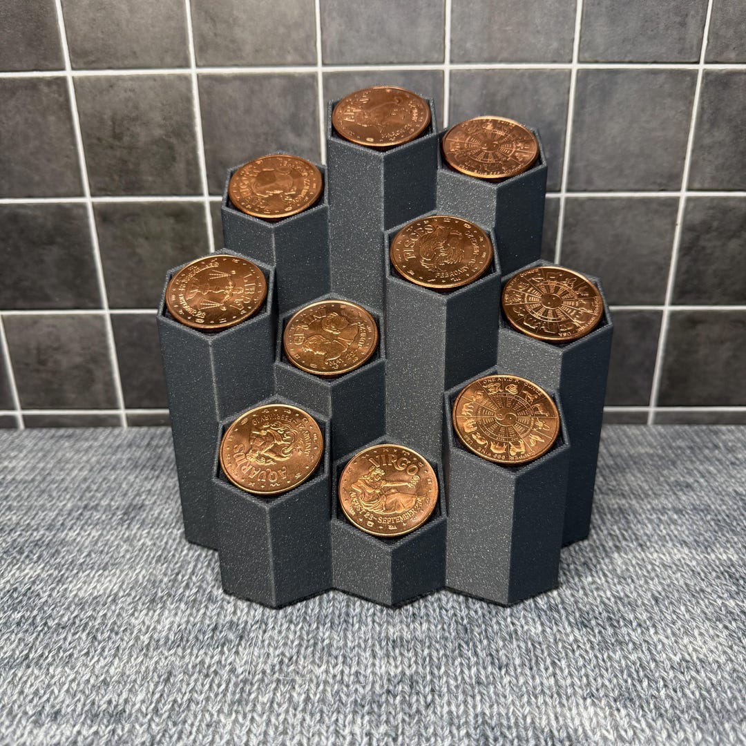 3D Printed Coin Display Stand: Angled Pedestal for 10 Collectible Coins ...