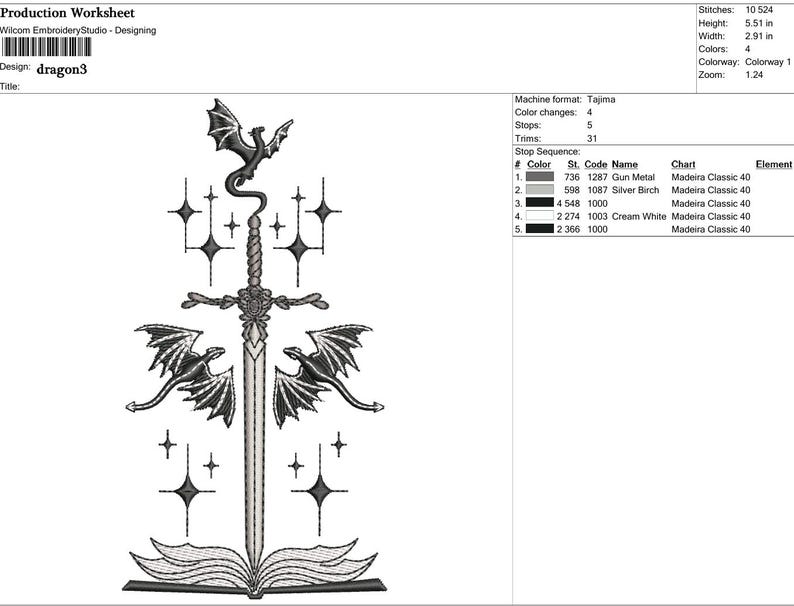 Dragon Sword Embroidery Design – Fantasy Book Magical Machine ...