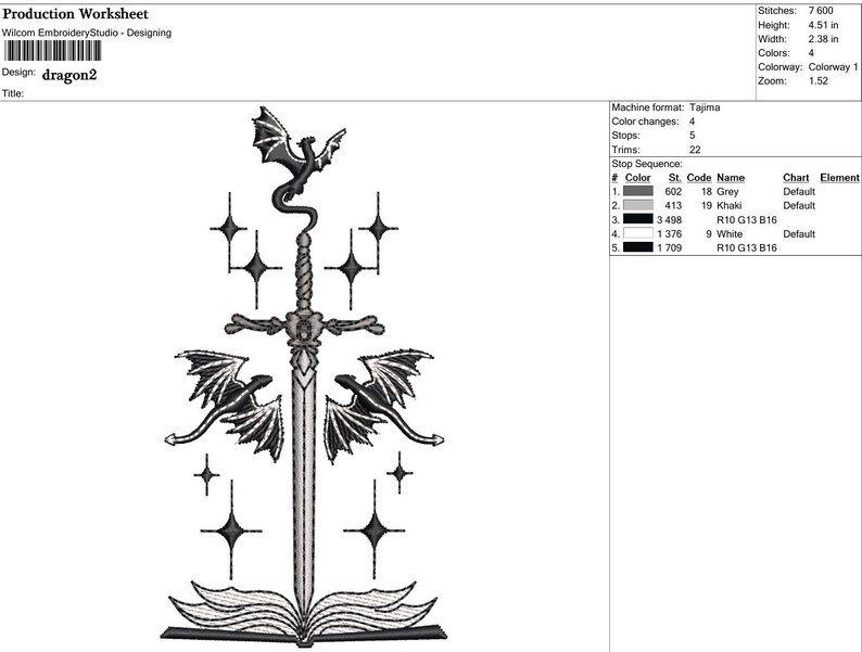 Dragon Sword Embroidery Design – Fantasy Book Magical Machine ...