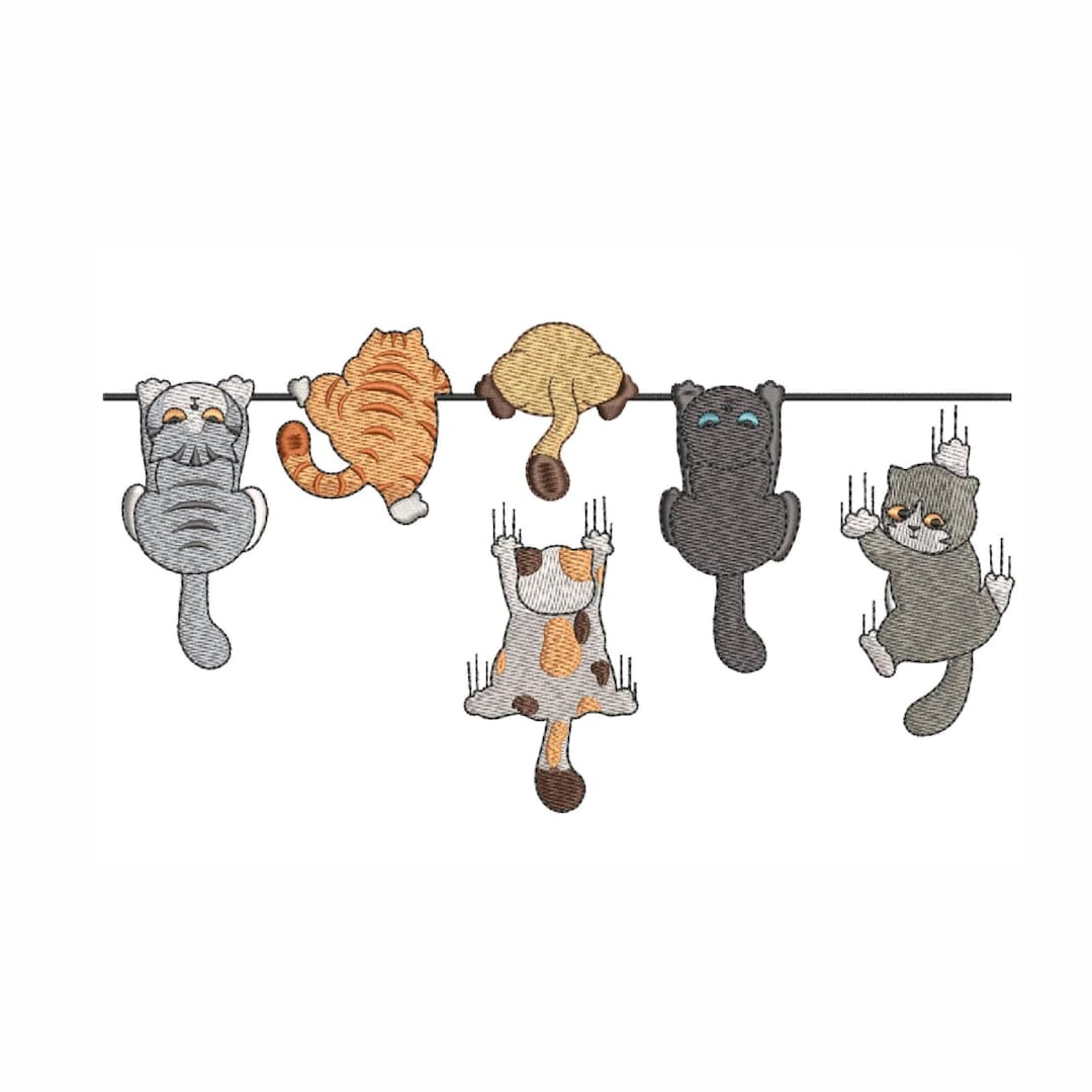 Funny Hanging Cats Machine Embroidery Design: Playful Pet Lovers Stitch ...