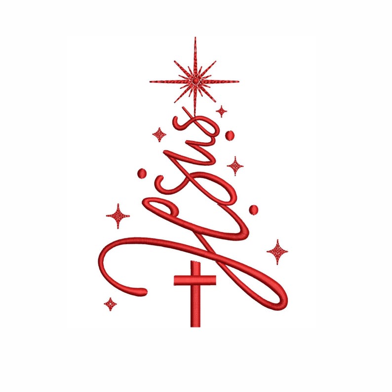 Jesus Christmas Tree Embroidery Design – Christian Holiday Machine ...