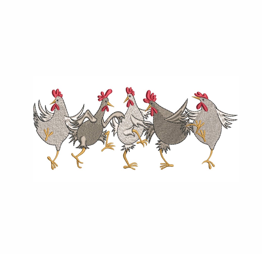 Dancing Chickens Embroidery Design – 4 Sizes Included – Funny Farm ...