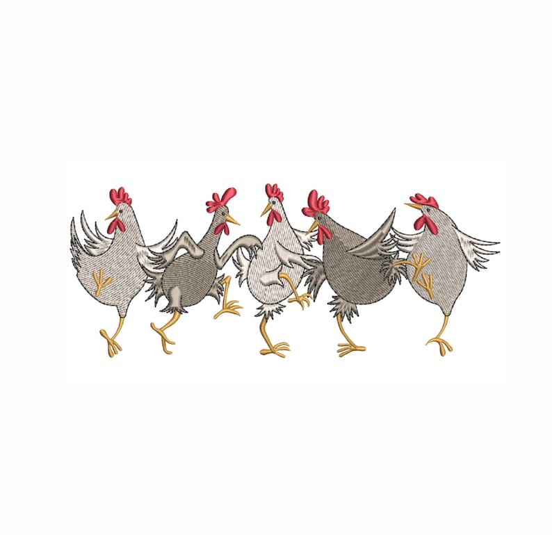 Dancing Chickens Embroidery Design – 4 Sizes Included – Funny Farm ...