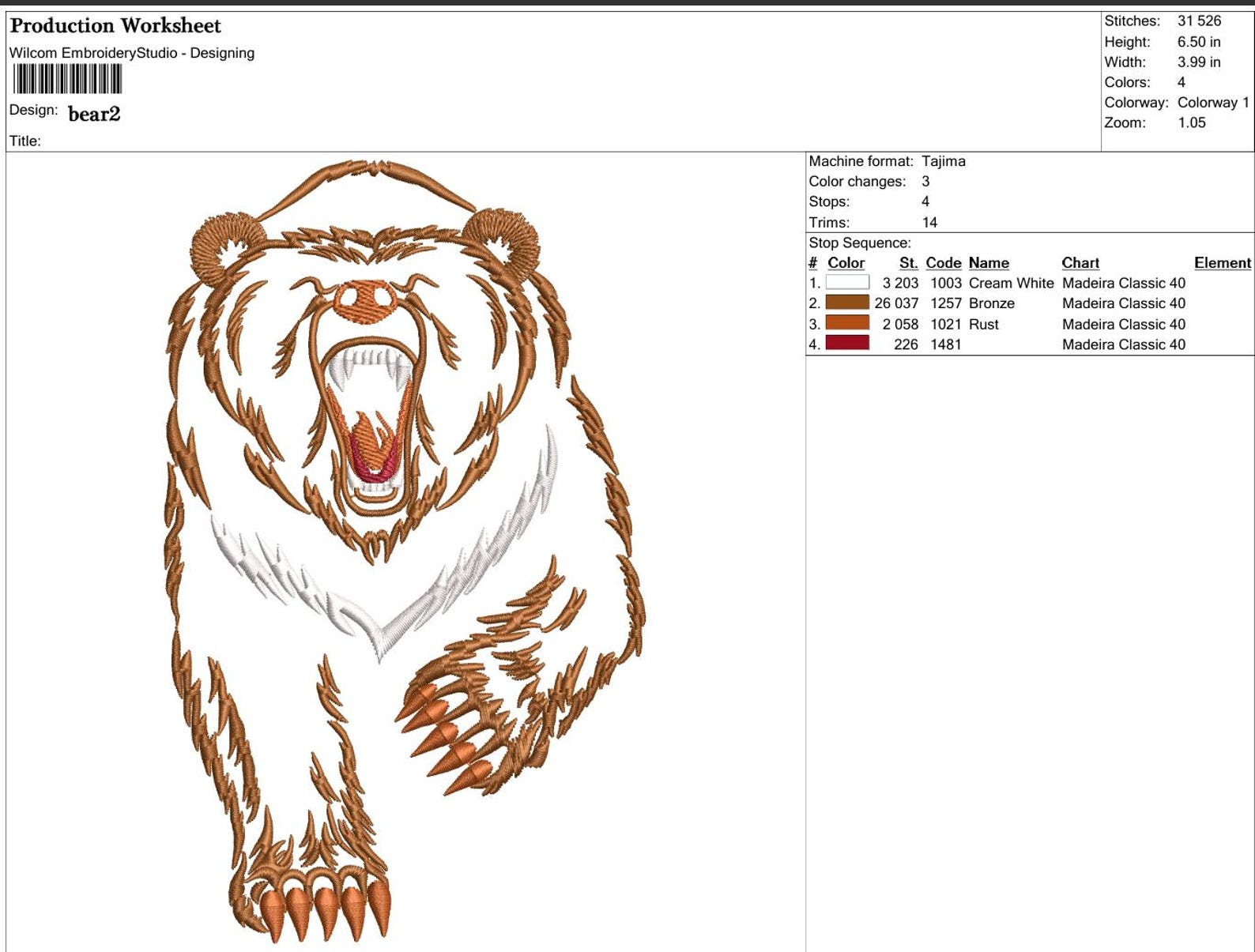 Roaring Grizzly Bear Embroidery Design: Wild Animal Machine File (6 ...
