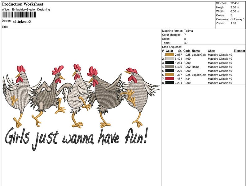 Funny Chicken Dance Embroidery Design: Girls Just Wanna Have Fun (4 ...