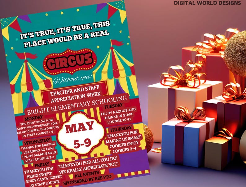Editable Circus Teacher Appreciation Flyer Canva Template - Etsy