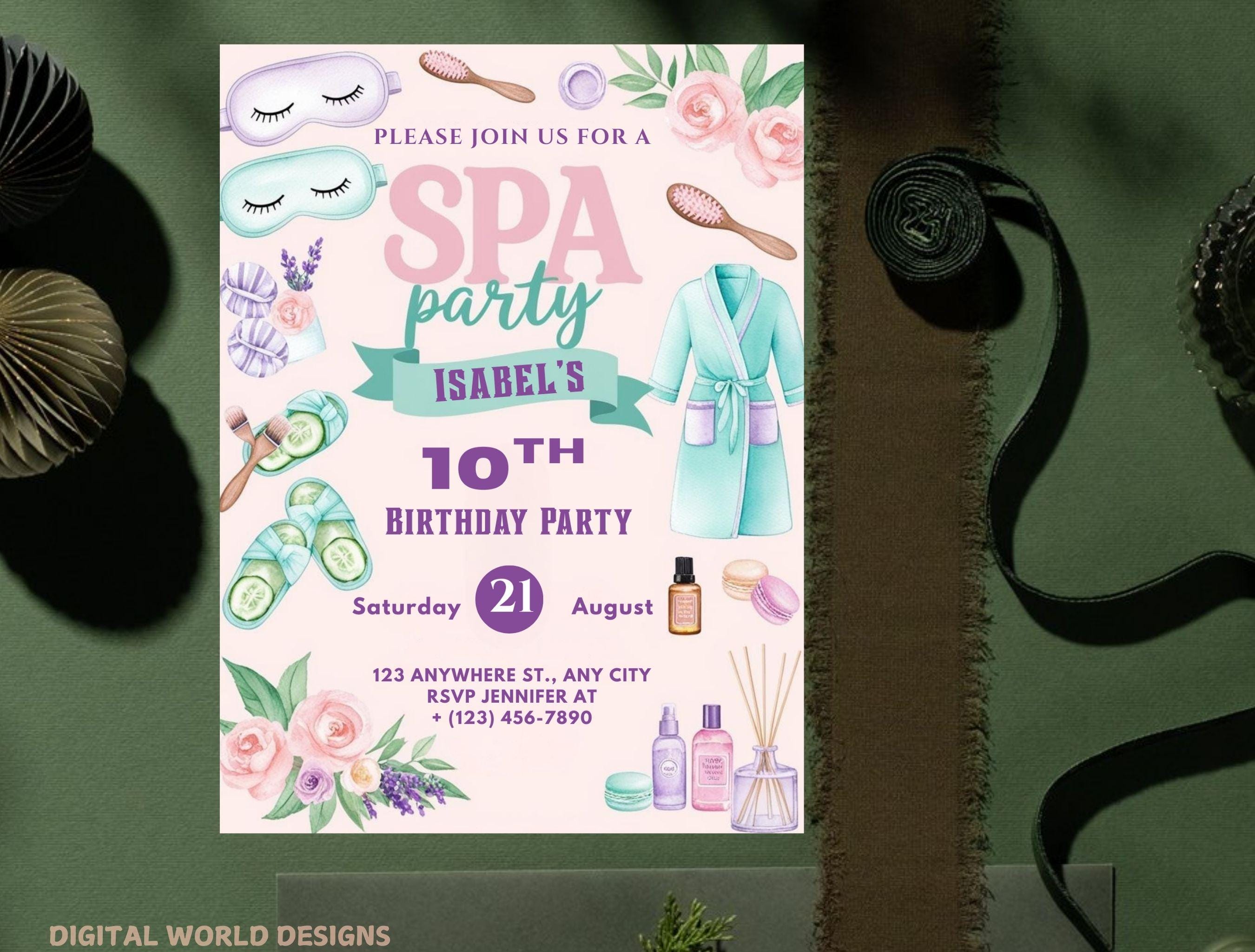Girls Spa Birthday, Spa Party Birthday Invitation, Pamper Party Invite ...