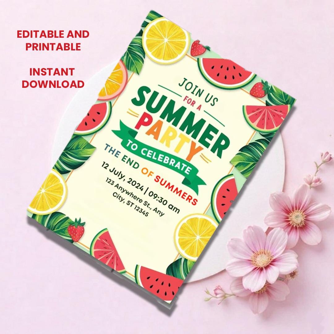 End of Summer Party Invitation Template, Editable Pool Party Invite ...
