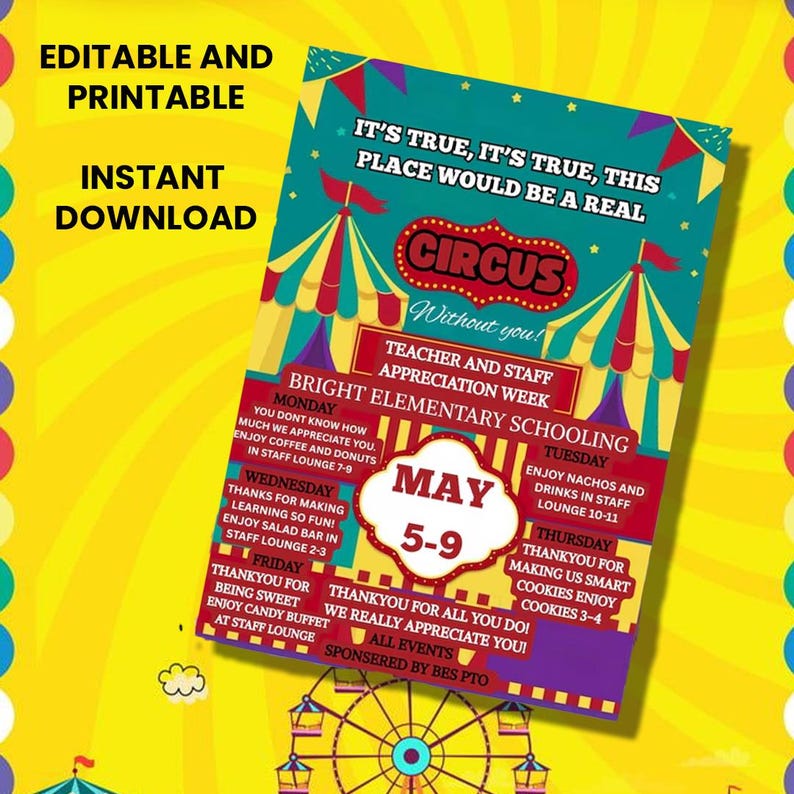 Editable Circus Teacher Appreciation Flyer Canva Template - Etsy