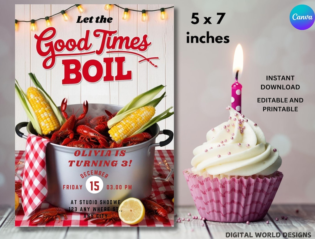 Seafood Boil Party Invitation – Let the Good Times Roll! Crawfish Feast ...