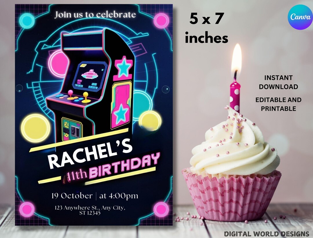 Arcade Invitation,arcade Birthday Invitation,arcade Party,arcade Neon ...