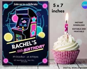 Arcade Invitation,arcade Birthday Invitation,arcade Party,arcade Neon ...