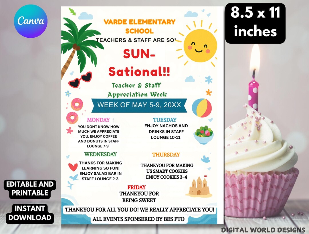 Editable Beach Theme Teacher & Staff Appreciation Sunsational Itinerary ...