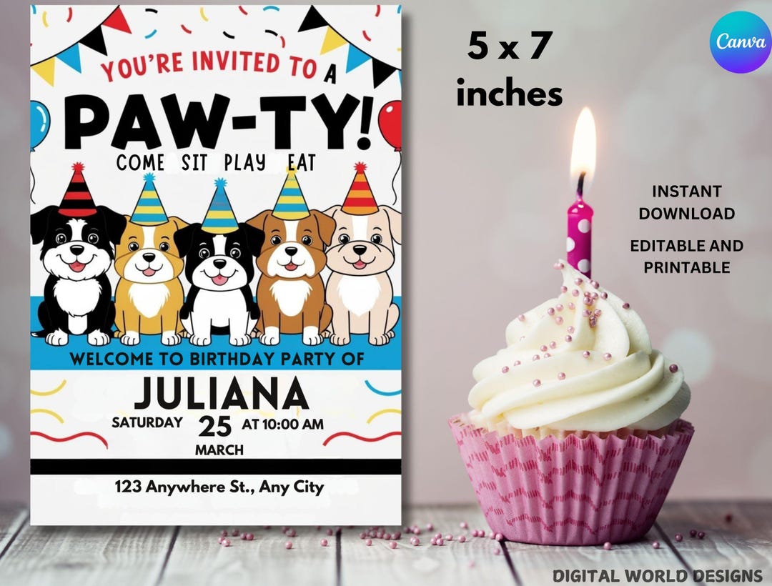 Dog Invitation Editable Puppy Party Invitation Printable Dog Pawty ...