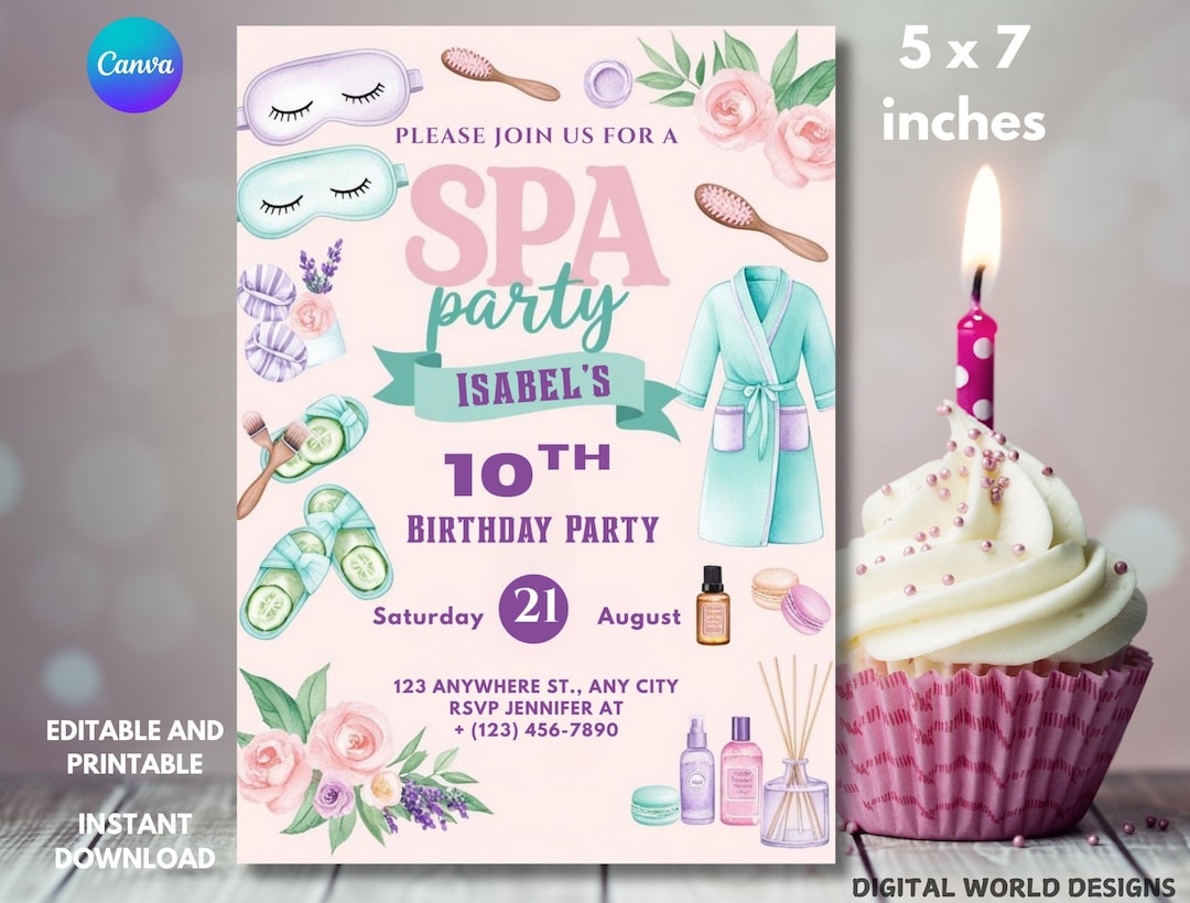 Girls Spa Birthday, Spa Party Birthday Invitation, Pamper Party Invite ...