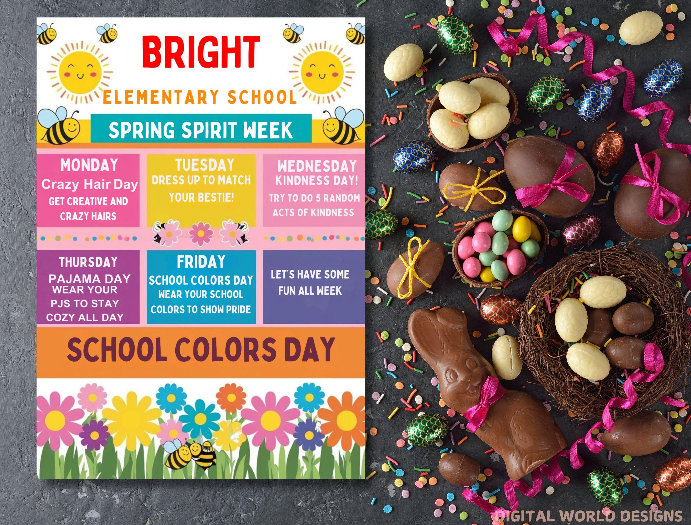 Editable Spring Spirit Week Flyer Canva Template, School Spirit ...