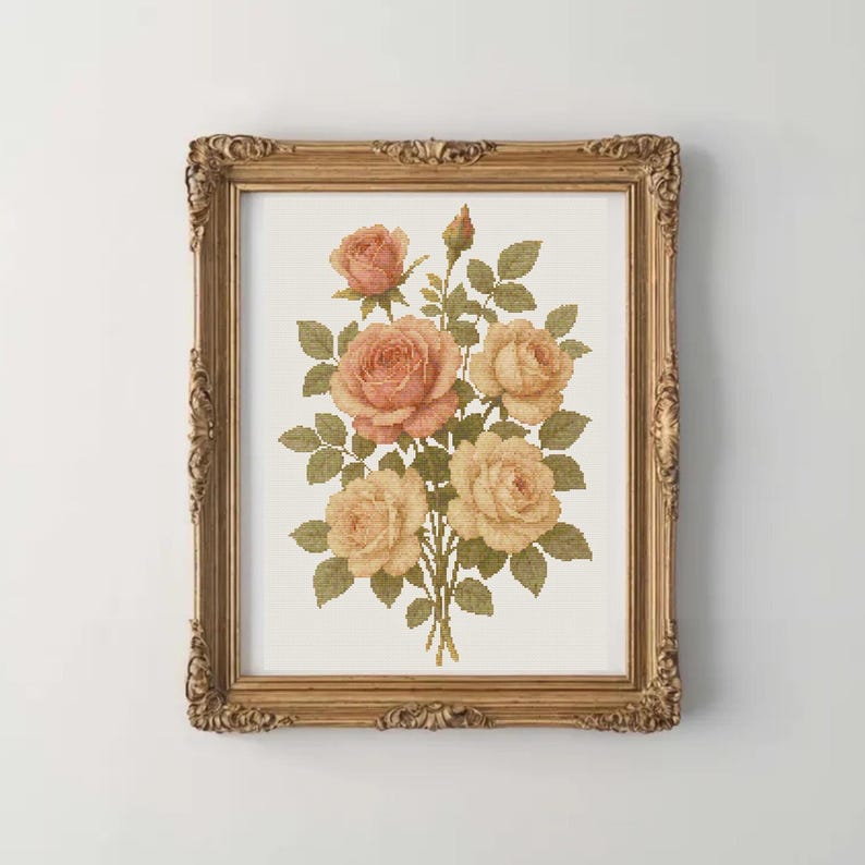 Vintage Roses Cross Stitch Pattern – Victorian Garden Floral Embroidery ...