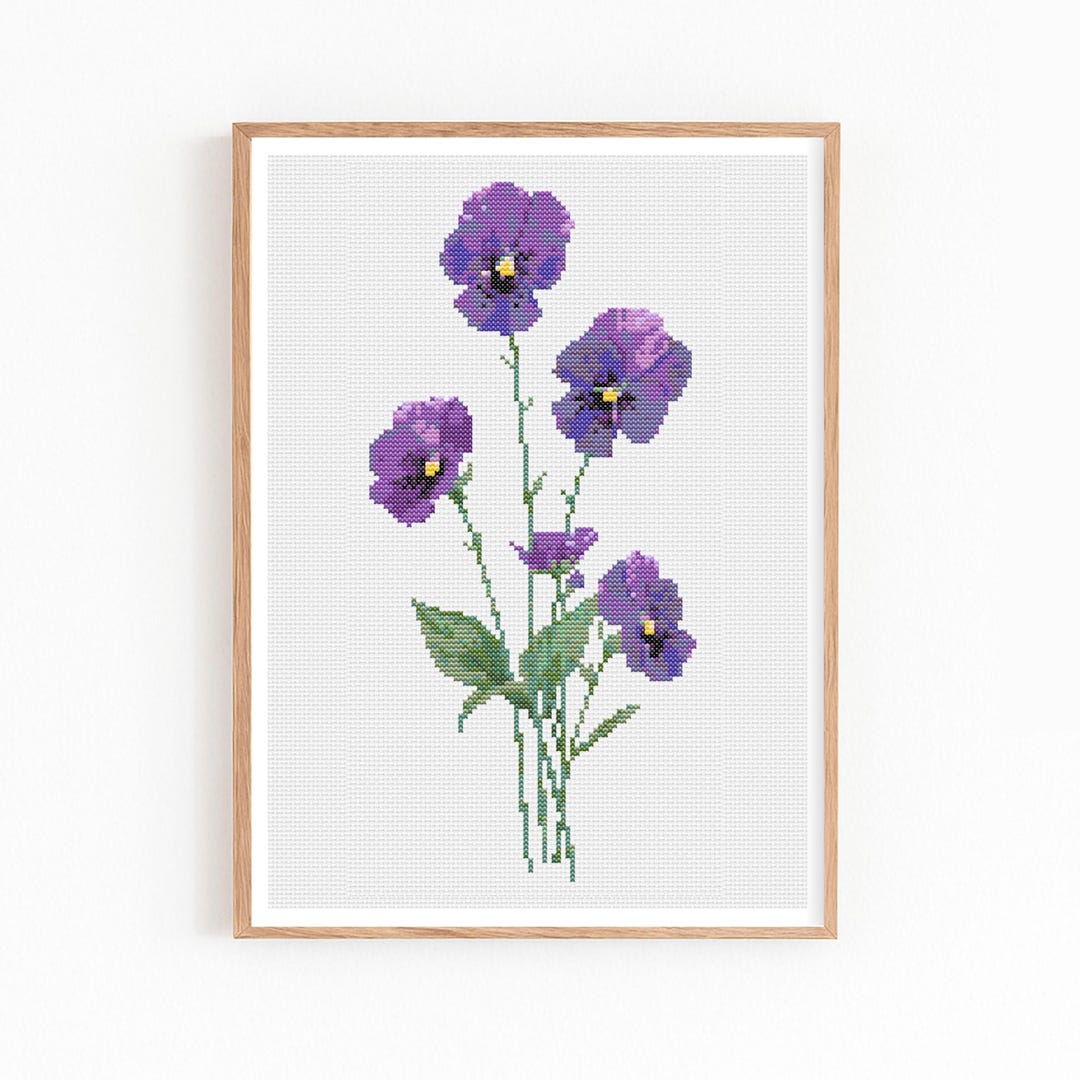 Violets Cross Stitch Pattern, Purple Wildflowers Embroidery, Floral ...