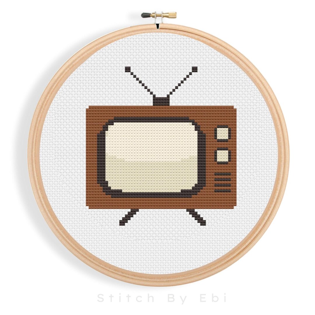Retro TV Cross Stitch Pattern | 50s 60s Vintage Television Embroidery ...