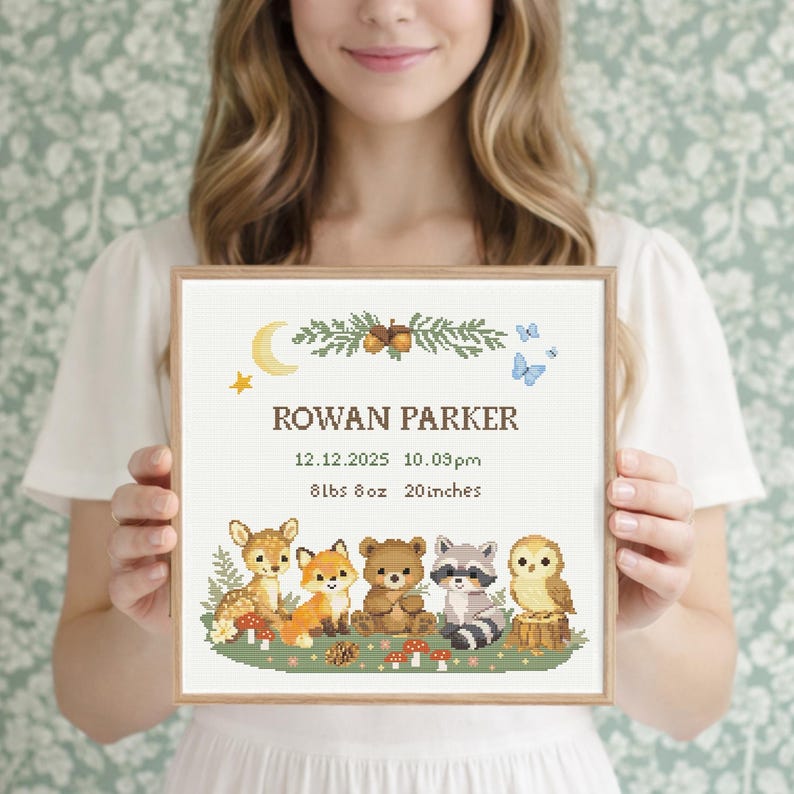 Woodland Animals Baby Birth Announcement Cross Stitch Pattern PDF ...