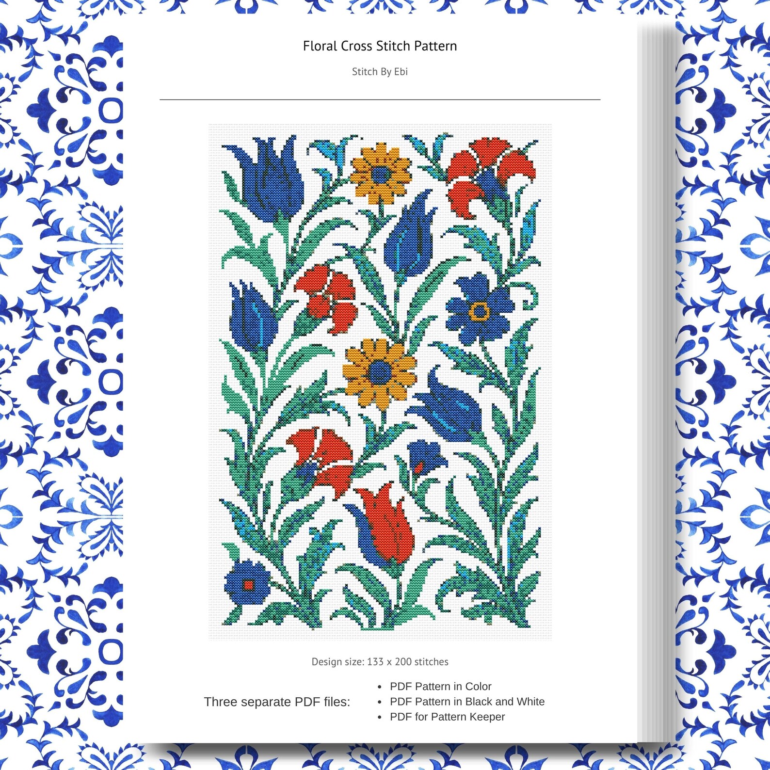 Turkish Tile Art Cross Stitch Pattern, Ottoman Ceramic Sampler ...
