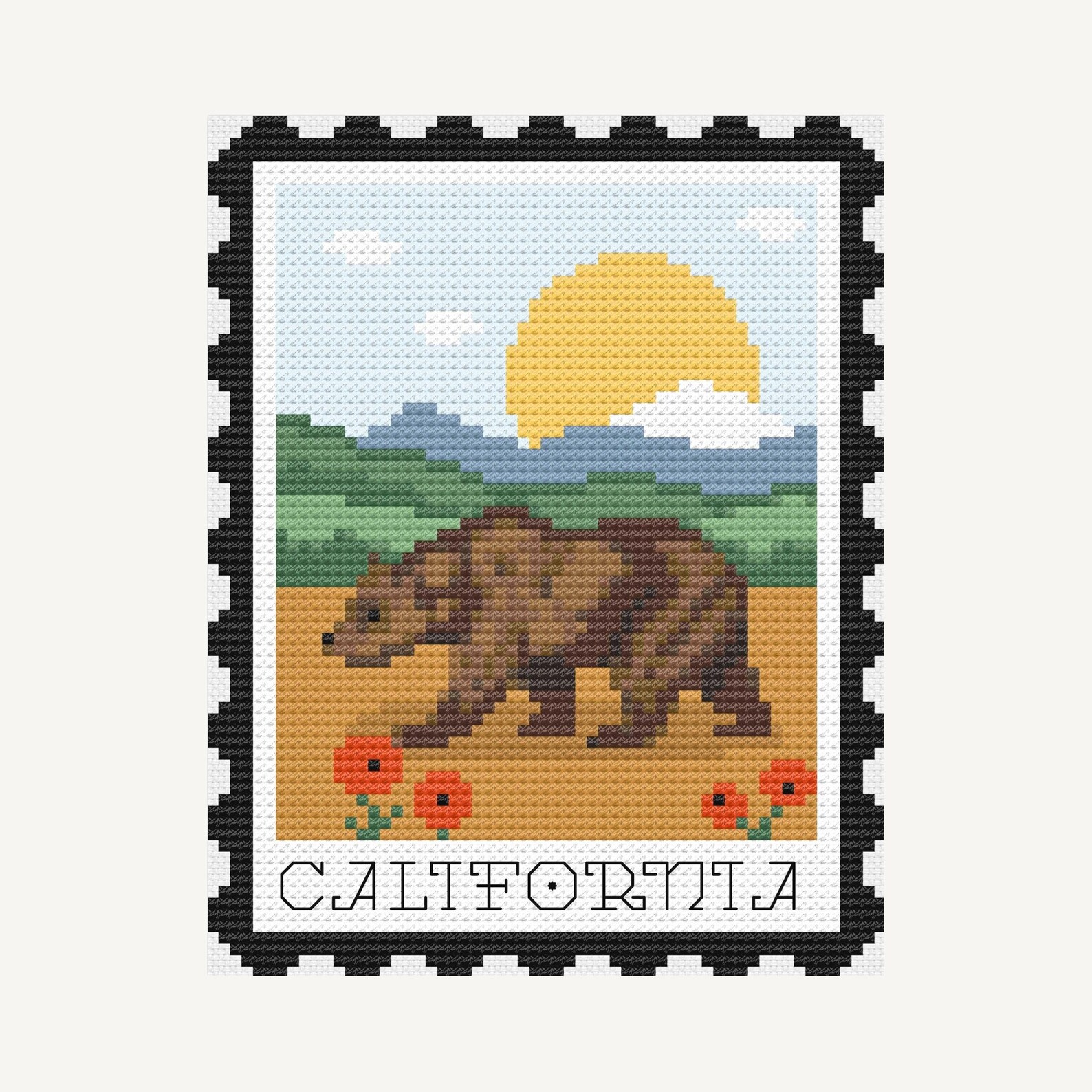 California State Postage Stamp Cross Stitch, California Poppy ...