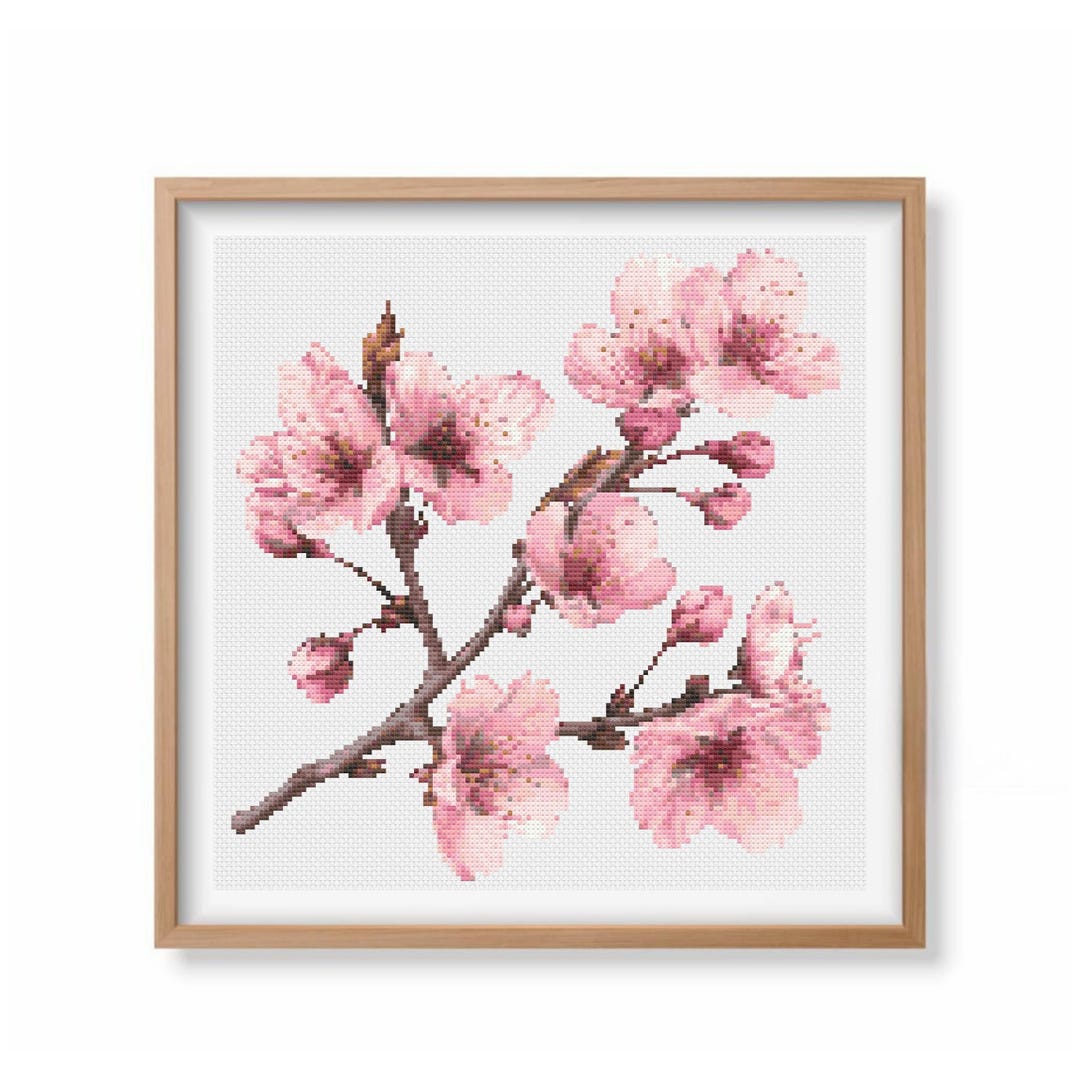 Patrón de punto de cruz Sakura / Punto de cruz floral primaveral / Punto de cruz de flor de ...