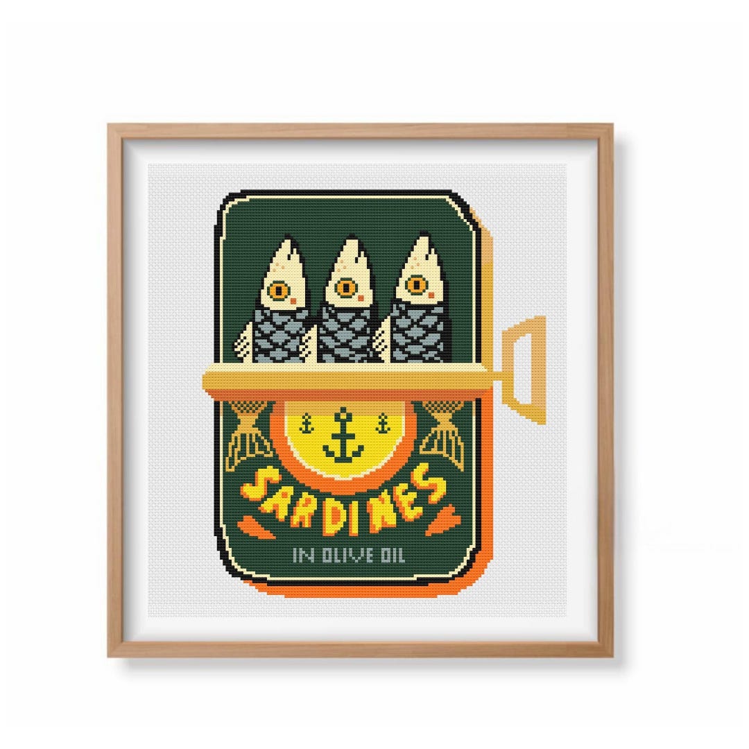 Sardines Can Cross Stitch Pattern | Vintage Fish Tin Embroidery | Funny ...