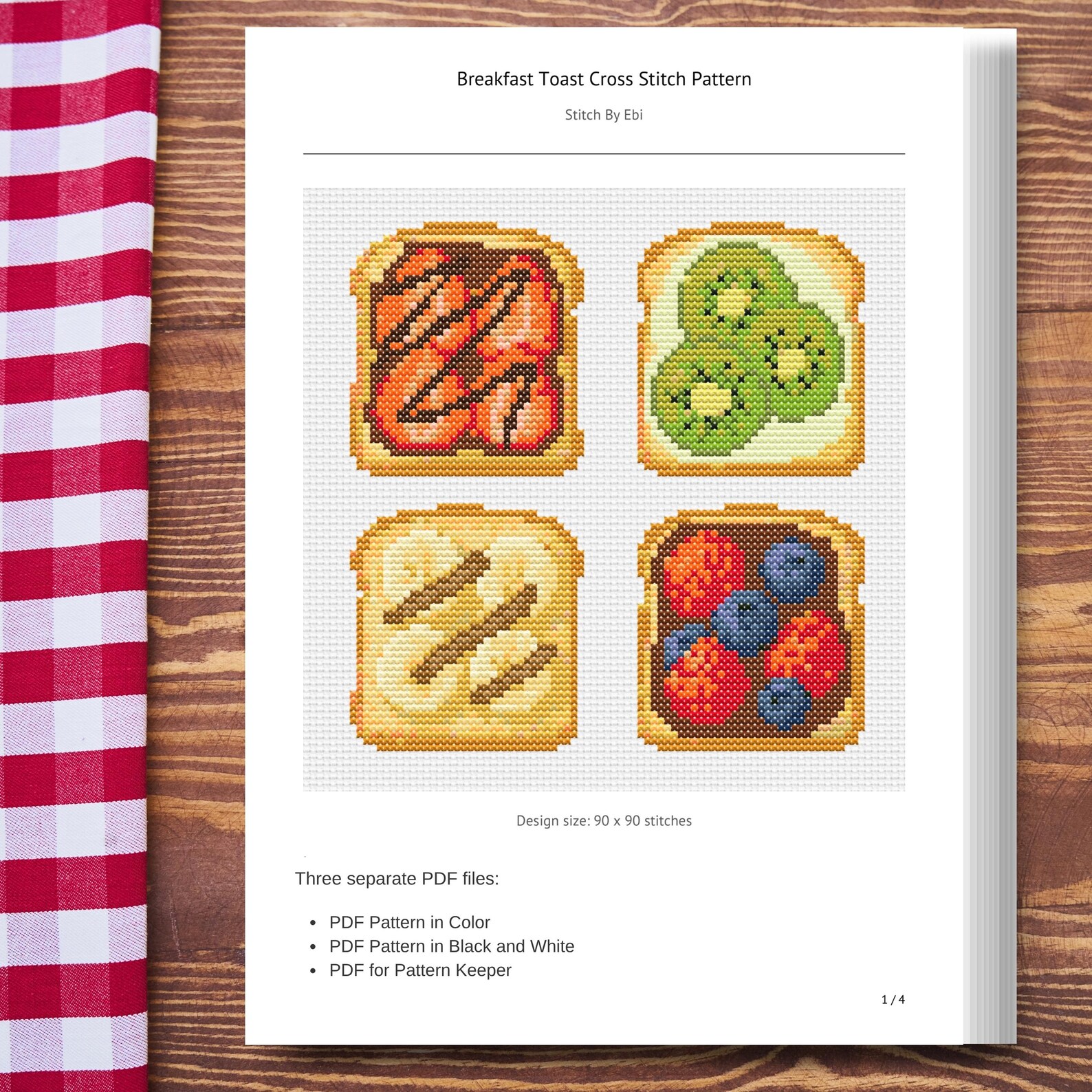 Toast Cross Stitch Pattern, Breakfast Fruit Toast Embroidery, Cute Food ...