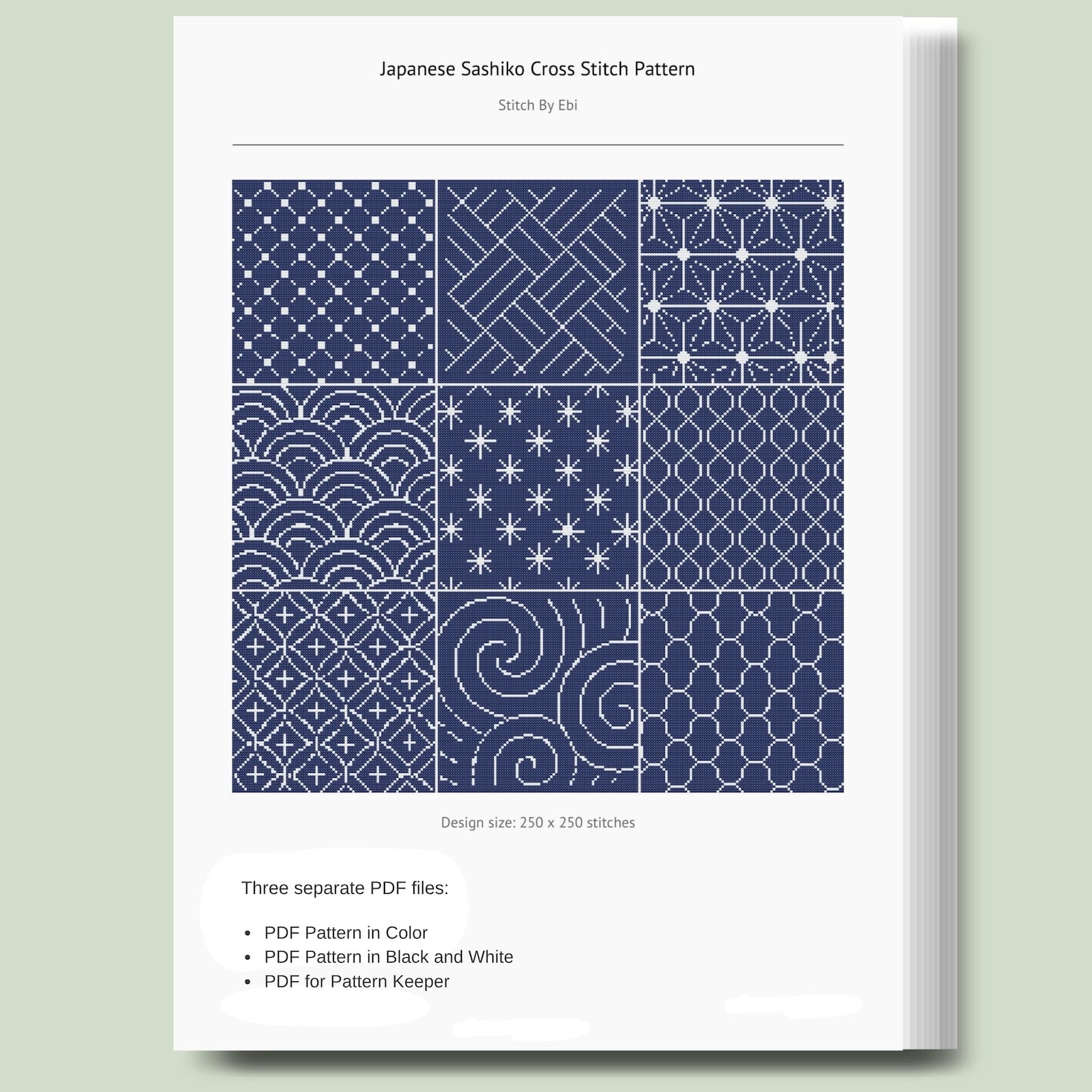 Japanese Sashiko Cross Stitch Pattern, Traditional Blue White Geometric ...