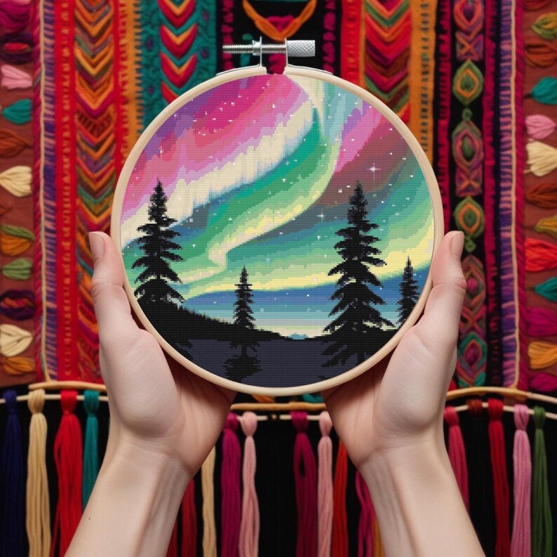 Northern Lights Cross Stitch Pattern: Aurora Borealis Embroidery (PDF ...