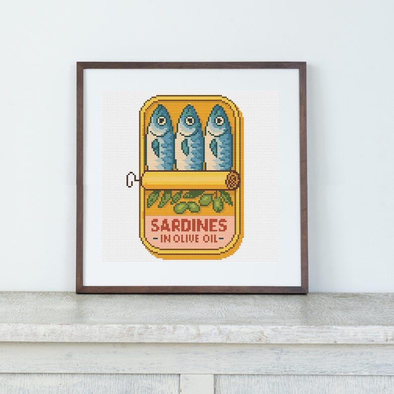 Sardines Can Cross Stitch Pattern, Funny Sardine Food Art, Fish Can ...