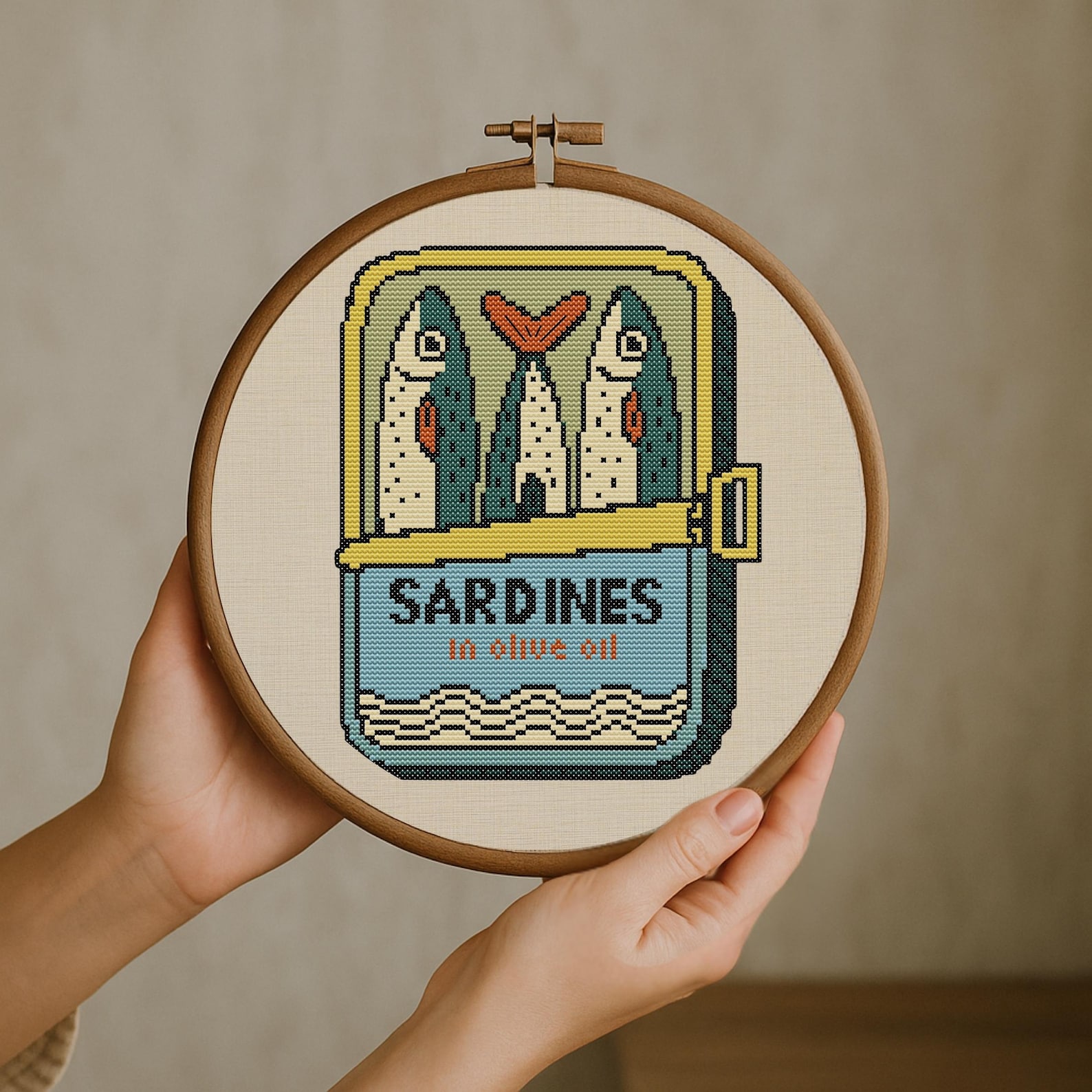 Sardines Can Cross Stitch Pattern, Sardine Food Art Easy Embroidery ...