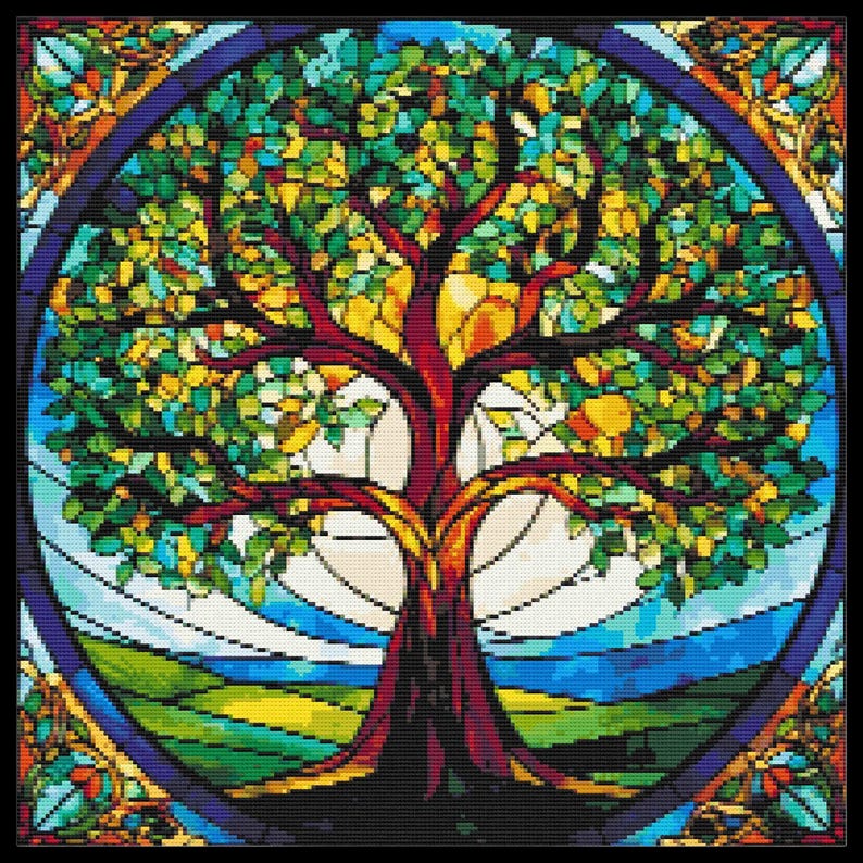 Stained Glass Tree of Life Cross Stitch Pattern | Celtic Life Tree ...