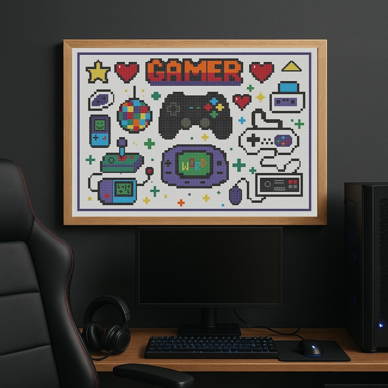 Gaming Cross Stitch Pattern | Retro 90's Gamer Vibes | Modern ...