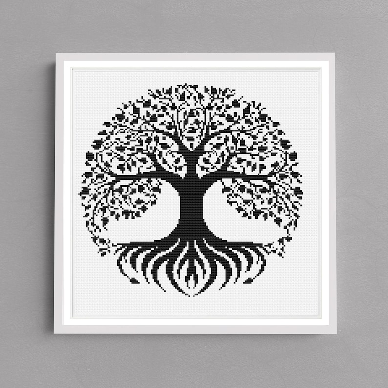 Tree of Life Cross Stitch Pattern | Monochrom Cross Stitch Tree of Life ...