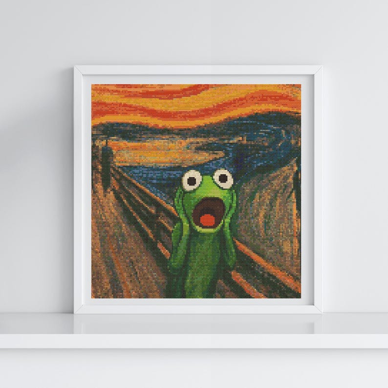 The Scream Frog Cross Stitch Pattern, Funny Frog Embroidery, Artistic ...