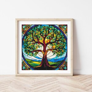 Stained Glass Tree of Life Cross Stitch Pattern | Celtic Life Tree ...