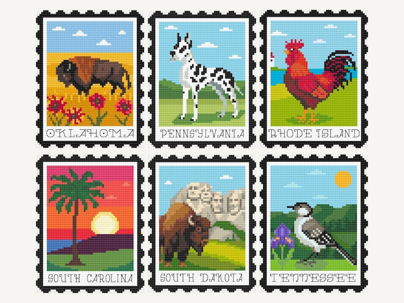 50 State USA Cross Stitch Pattern Bundle, Vintage Postage Stamp ...